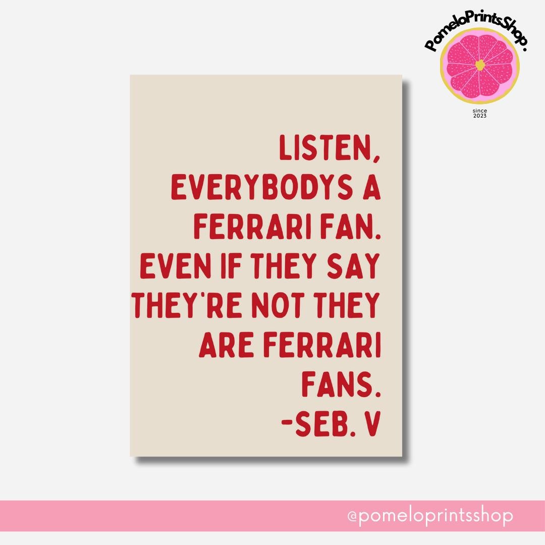Sebastian Vettel Ferrari Fan Quote Poster: Formula 1 Wall Art (digital ...