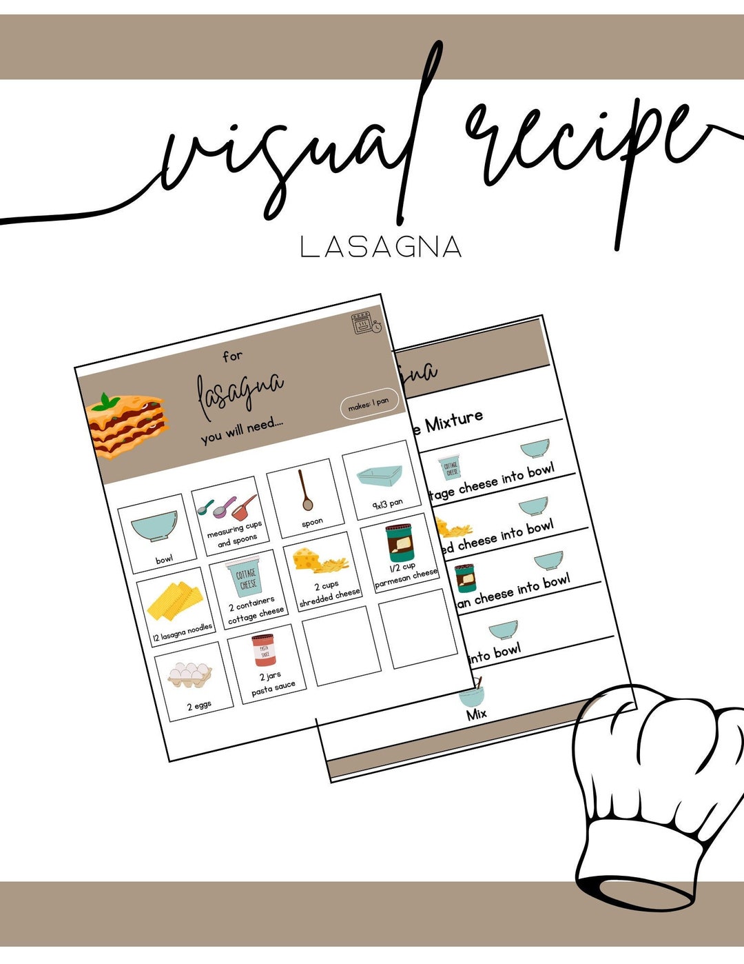Lasagna Visual Recipe Card, Cooking for Kids, Cook With Mom, Special ...