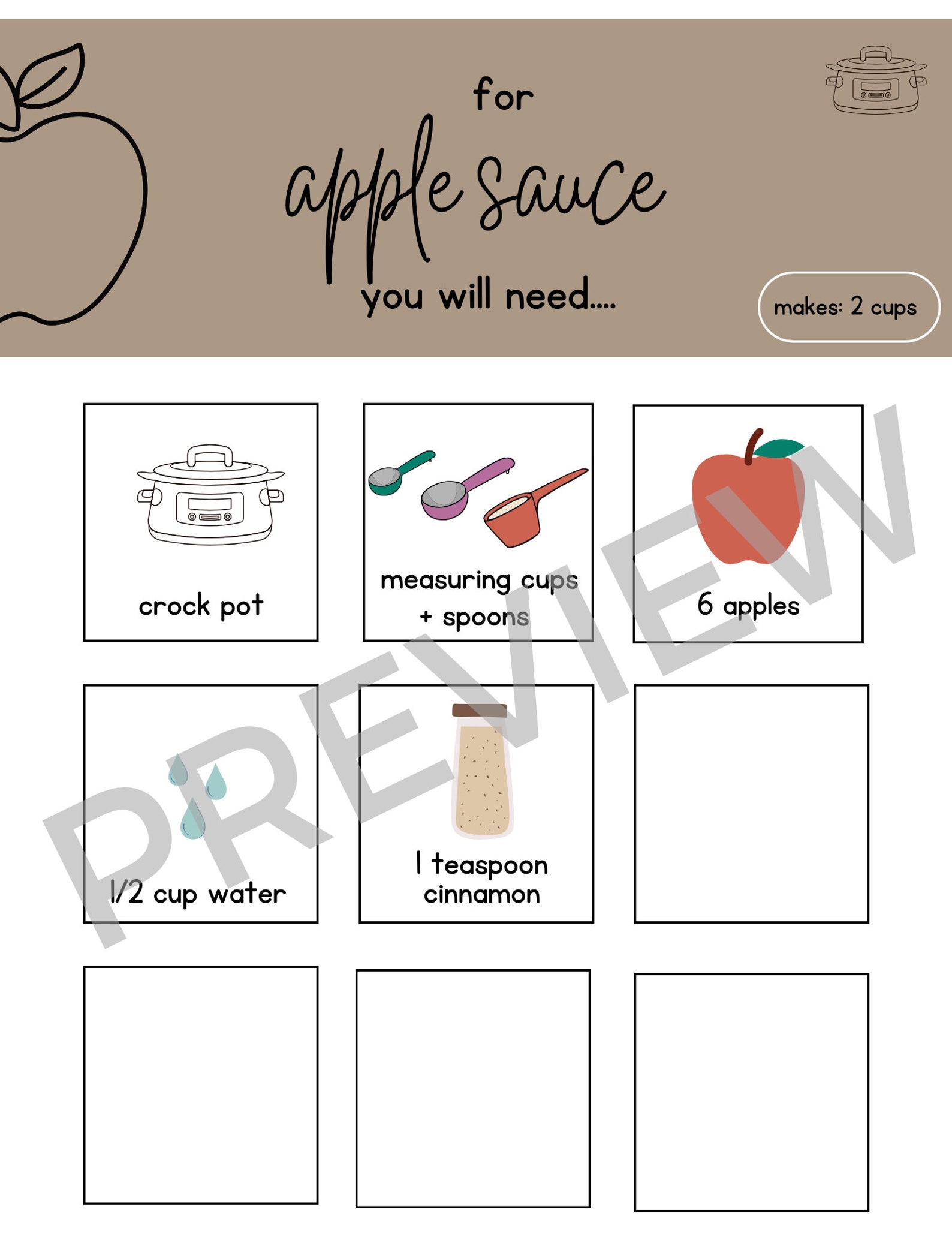 Applesauce Visual Recipe Card, Cooking for Kids, Cook With Mom, Special ...
