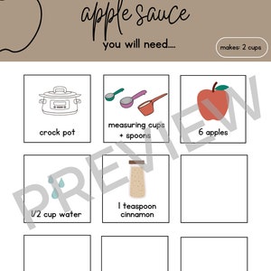 Applesauce Visual Recipe Card, Cooking for Kids, Cook With Mom, Special ...