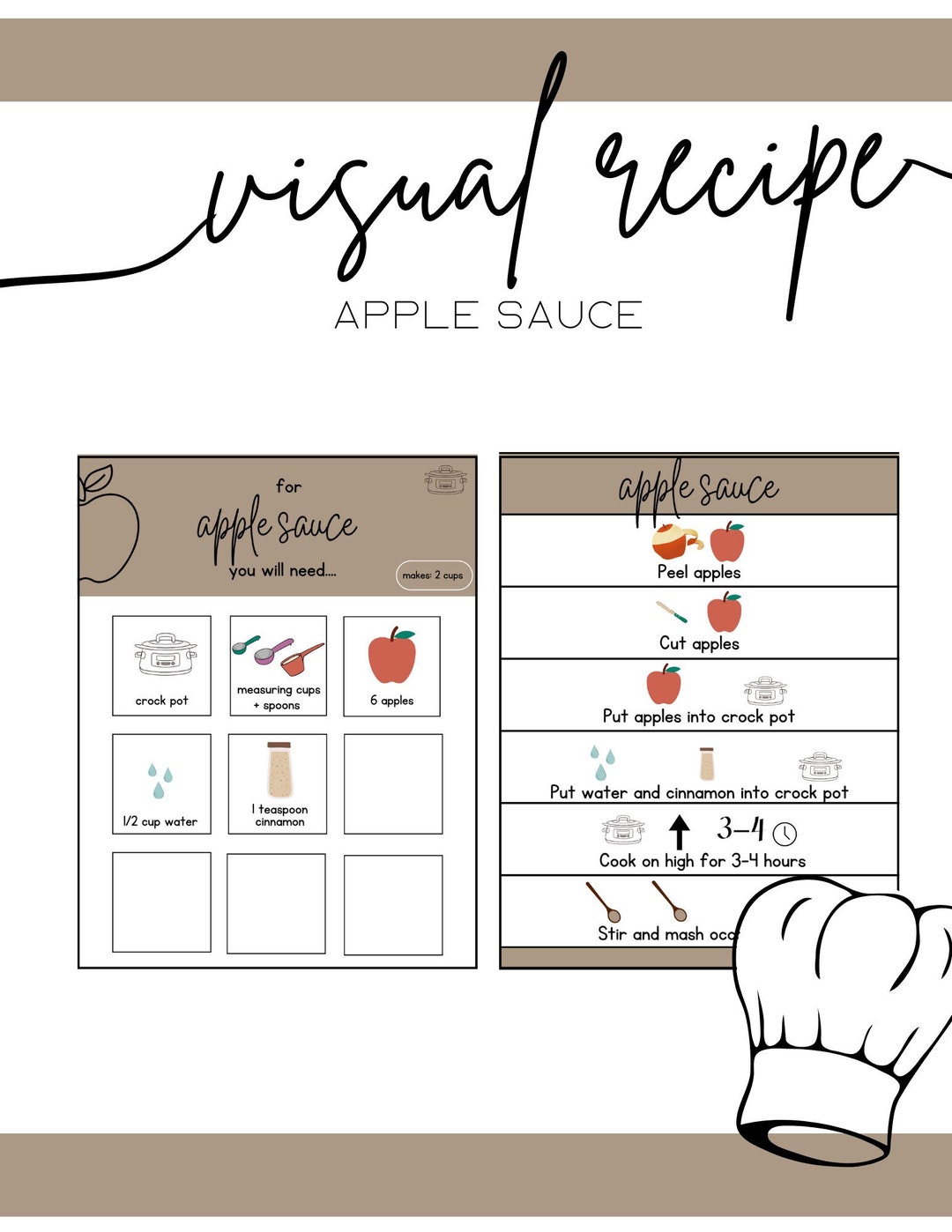 Applesauce Visual Recipe Card, Cooking for Kids, Cook With Mom, Special ...