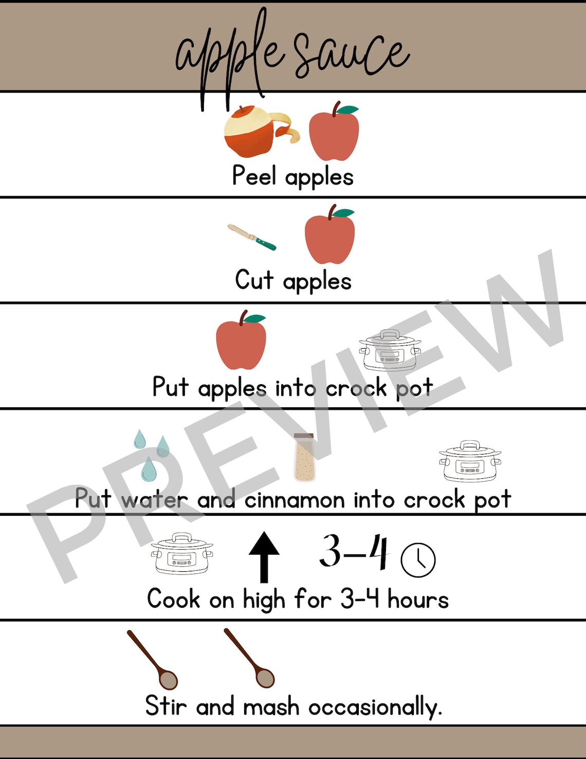 Applesauce Visual Recipe Card, Cooking for Kids, Cook With Mom, Special ...