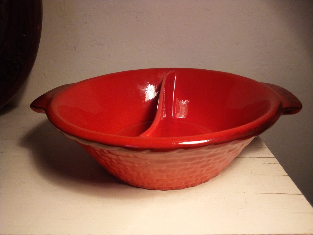 Vintage Metlox Poppytrail Red Rooster Divided Ceramic Bowl - Etsy