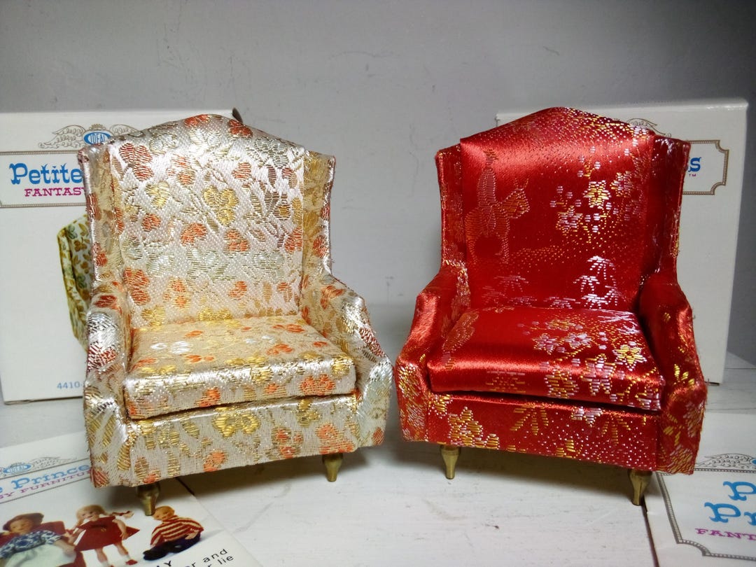 1960s Ideal Petite Princess Set of 2 Brocade Wing Chairs Dollhouse ...