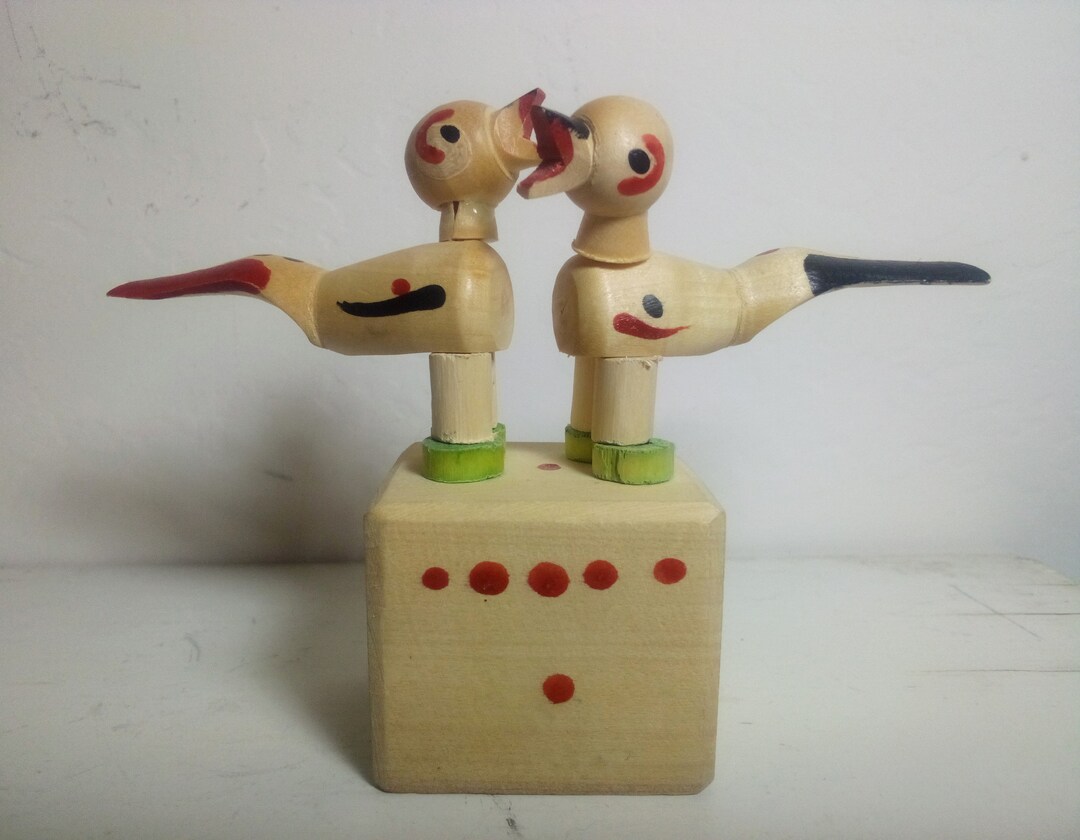 Vintage Two Birds Push Button Collapsible Wooden Toy Artist - Etsy