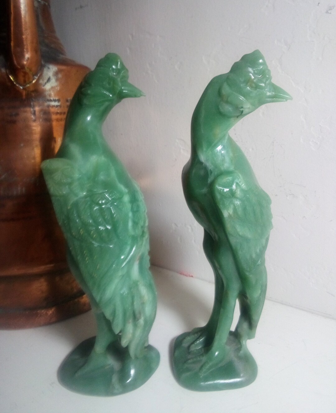 Vintage Pair of Chinese Hand-carved Phoenix Sculptures Figurines Green ...