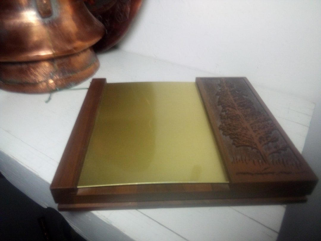 1970s Lasercraft Tree Design Solid Walnut Brass Insert Desk Notepad ...