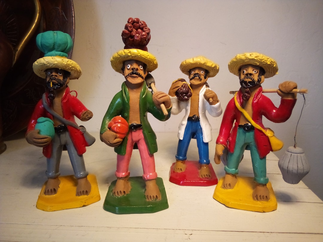 Brazilian Folk Art Clay Figurines Set of Four Handmade Paulo Rodrigues ...