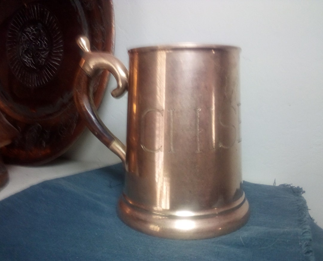 Copper Stein Tankard Mug With Wood Inlay Handle Thailand Engraved ...