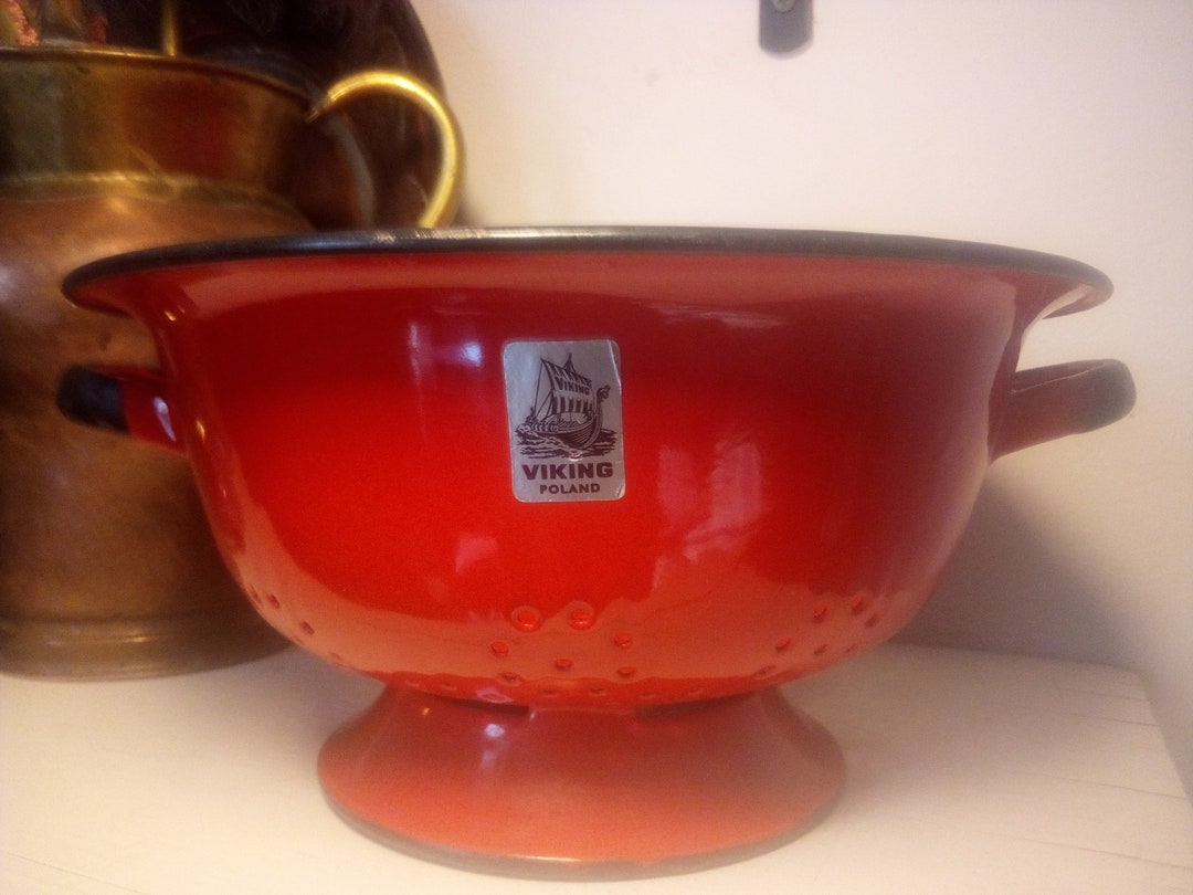 MCM Red Enamel Colander 9" Made in Poland Farmhouse Decor - Etsy