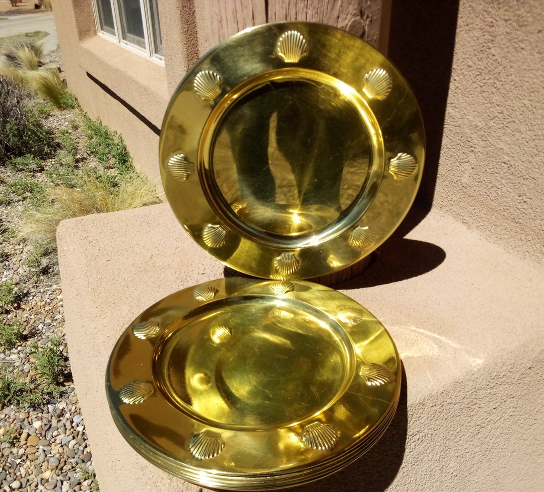 Ethan Allen Shell Gold Brass Plated Chargers Vintage Set of 6 - Etsy