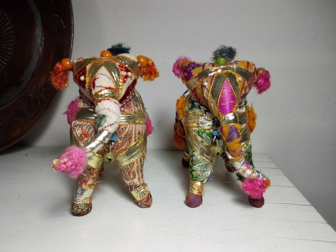 Vintage Rajasthani Patchwork Elephant Folk Art Decor Set of 2 - Etsy