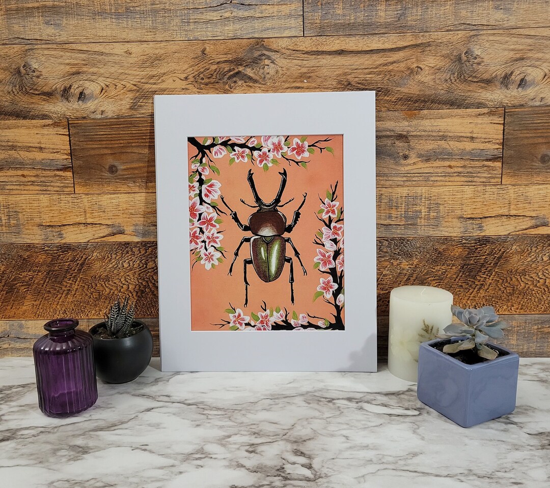 Matted Print of Original Rainbow Stag Beetle Canvas Painting (8x10in ...