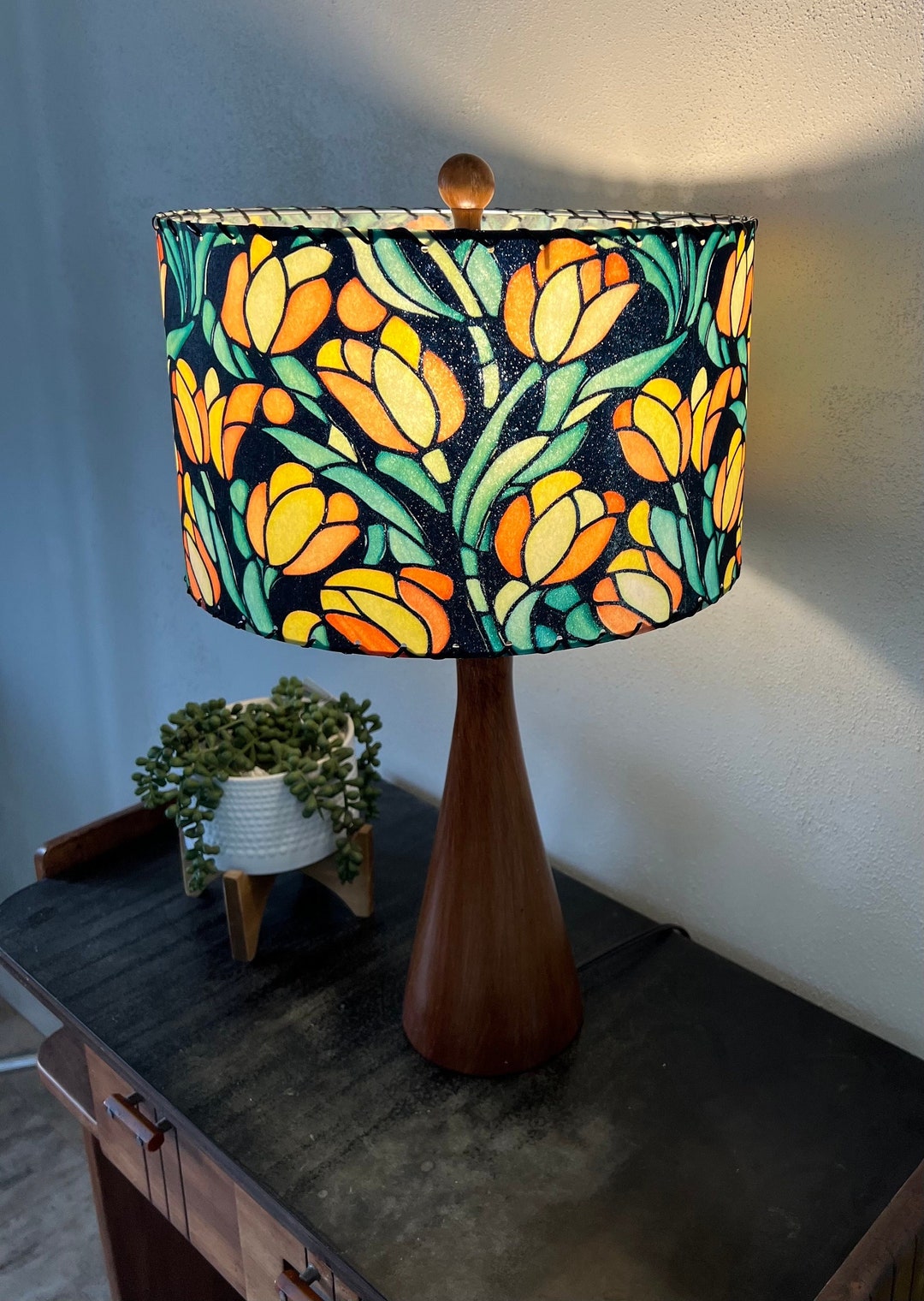 Mid Century Vintage Style Fiberglass Lamp Shade stained Glass Tulip Art ...