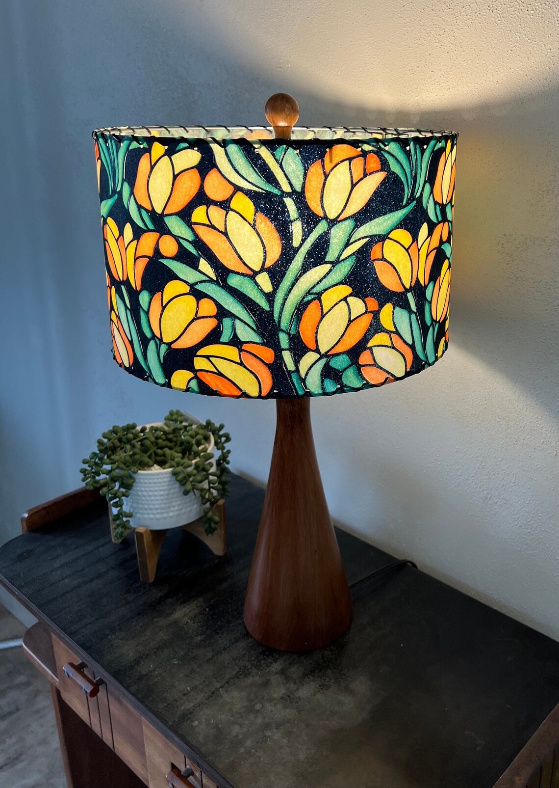 Mid Century Vintage Style Fiberglass Lamp Shade stained - Etsy