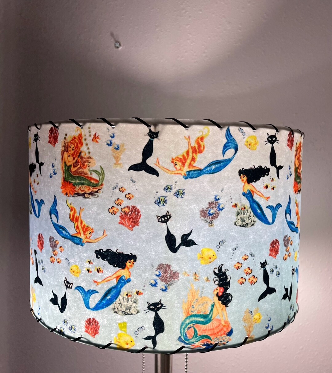 Mid Century Vintage Style Fiberglass Lamp Shade Mermaids & Meowmaids ...