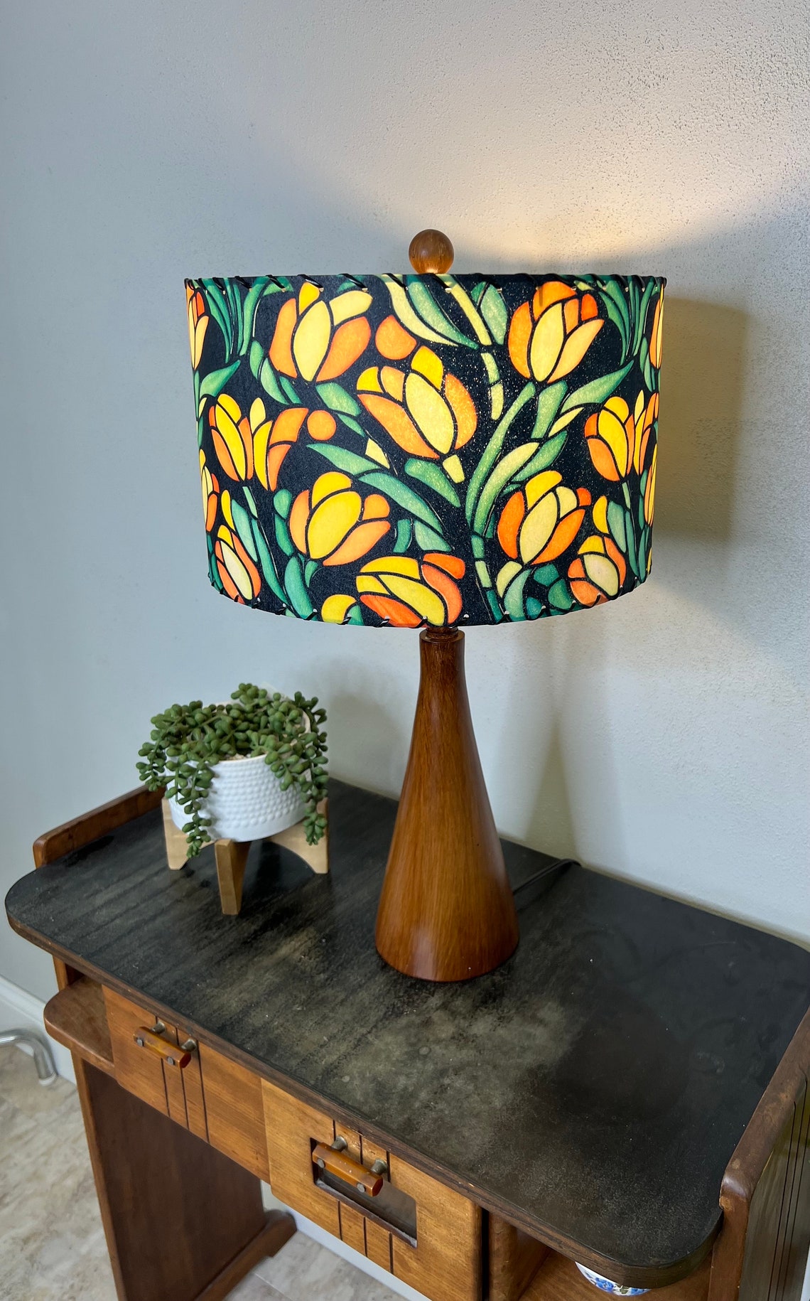 Mid Century Vintage Style Fiberglass Lamp Shade stained - Etsy