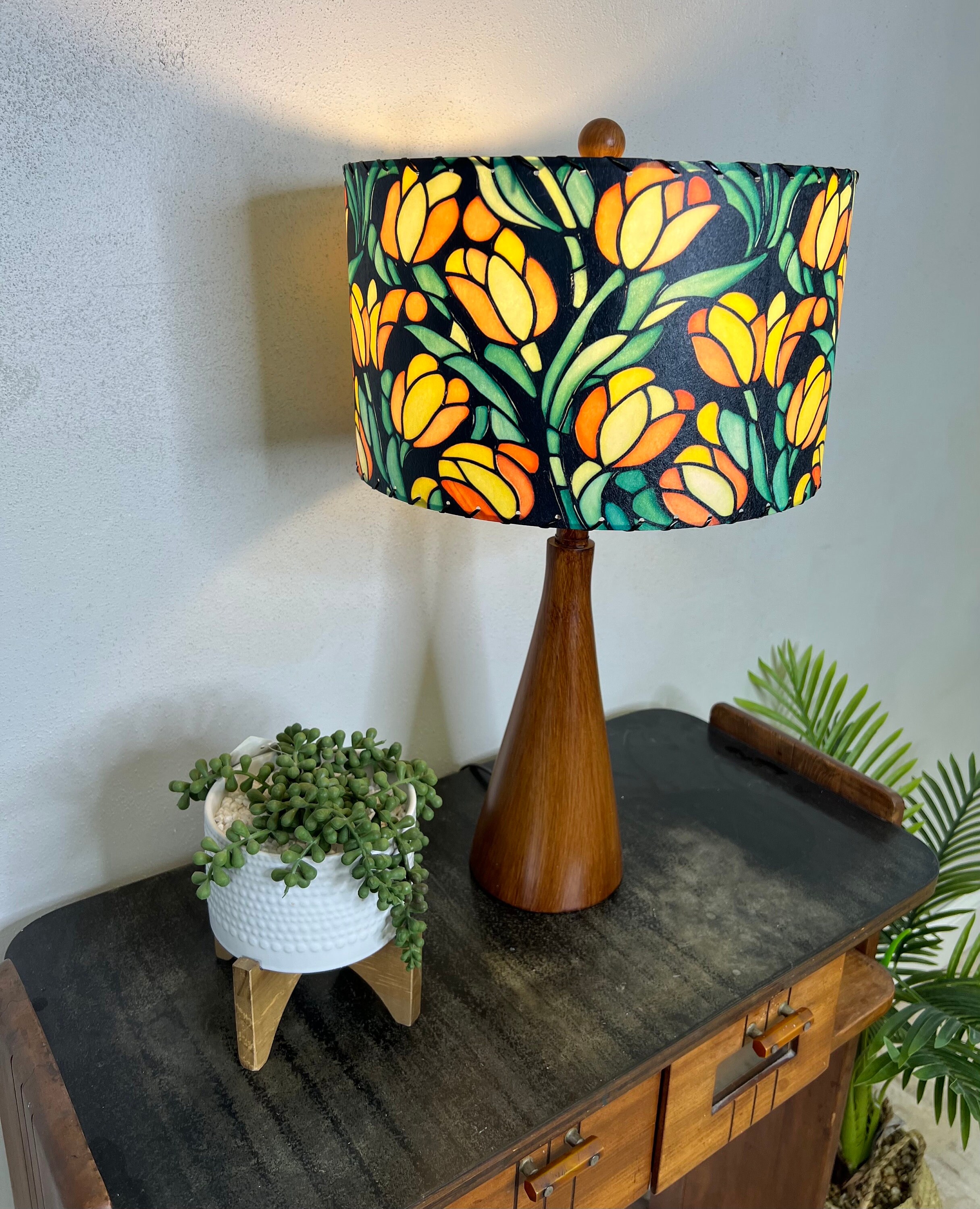 Mid Century Vintage Style Fiberglass Lamp Shade stained - Etsy