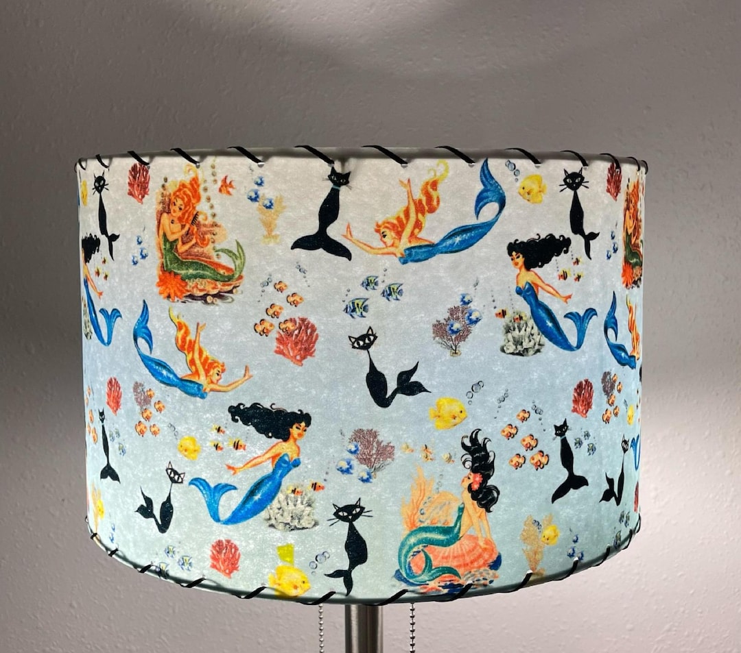 Fiberglass Lamp Shade MCM Vintage Style Mermaids & Meowmaids Kitsch ...