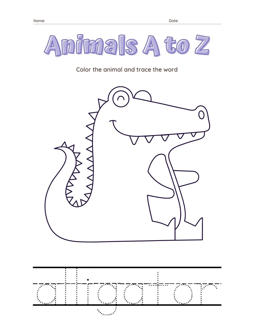 Animals Alphabet A to Z Coloring Worksheet Set, Instant Download PDF - Etsy