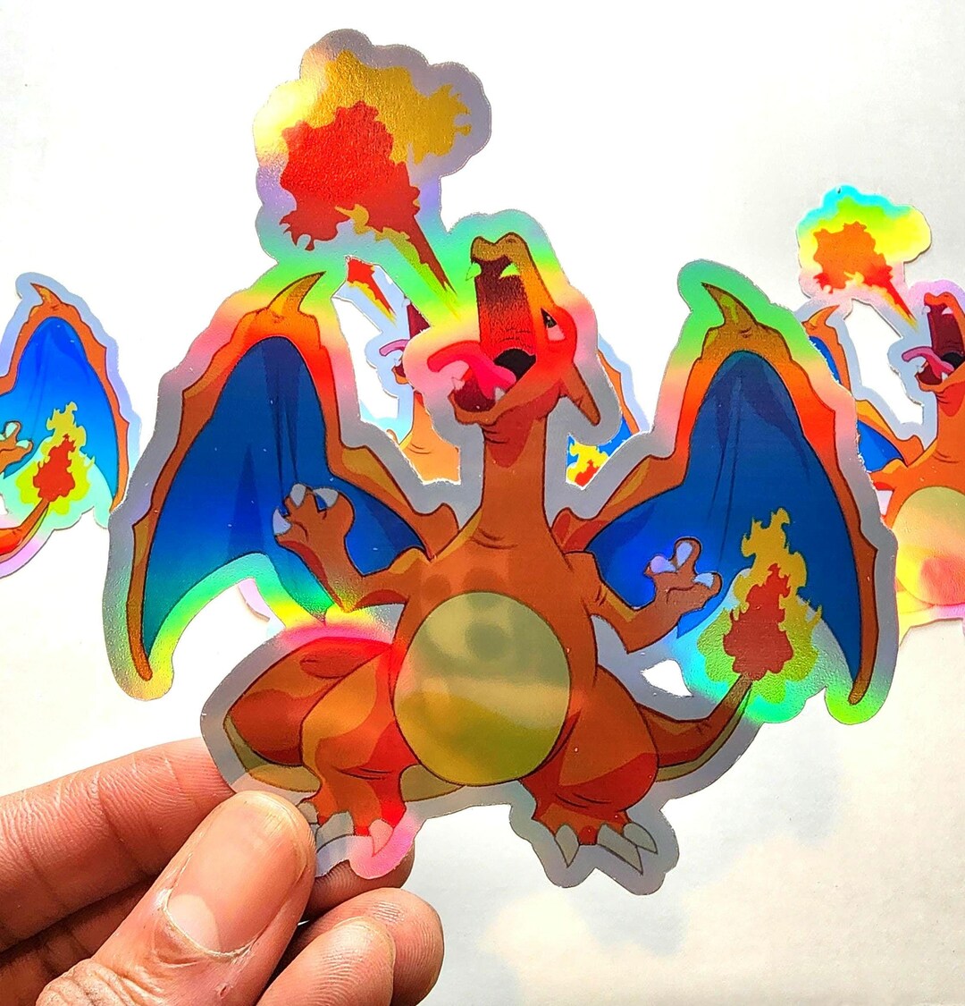 Custom Charazard Fire Breathing Dragon Holographic Sticker Anime ...