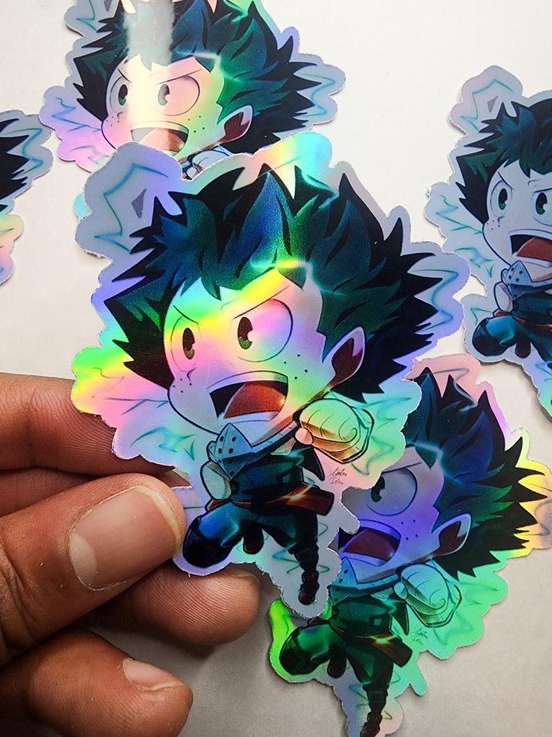 MHA Deku Holographic Sticker Deku in Action My Hero Academia Chibi ...