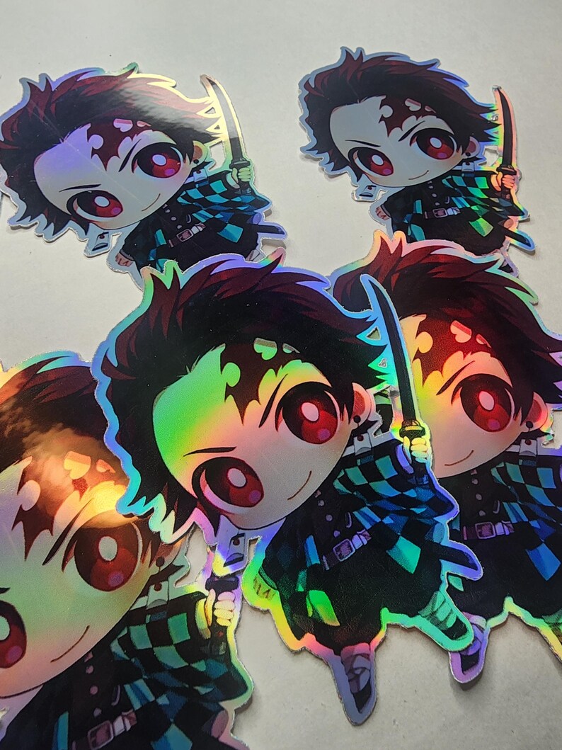 Tanjiro Holographic Sticker Chibi Demon Slayer Hero With Sword ...