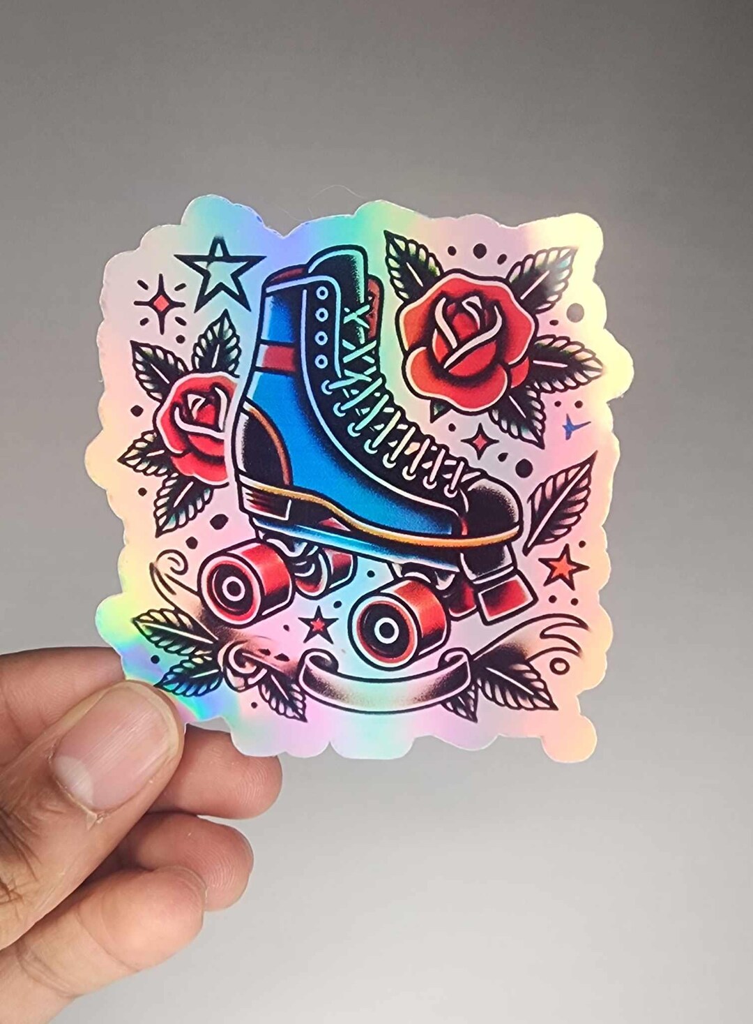Holographic Retro Roller Skate Sticker Old School Tattoo Style Vinyl ...