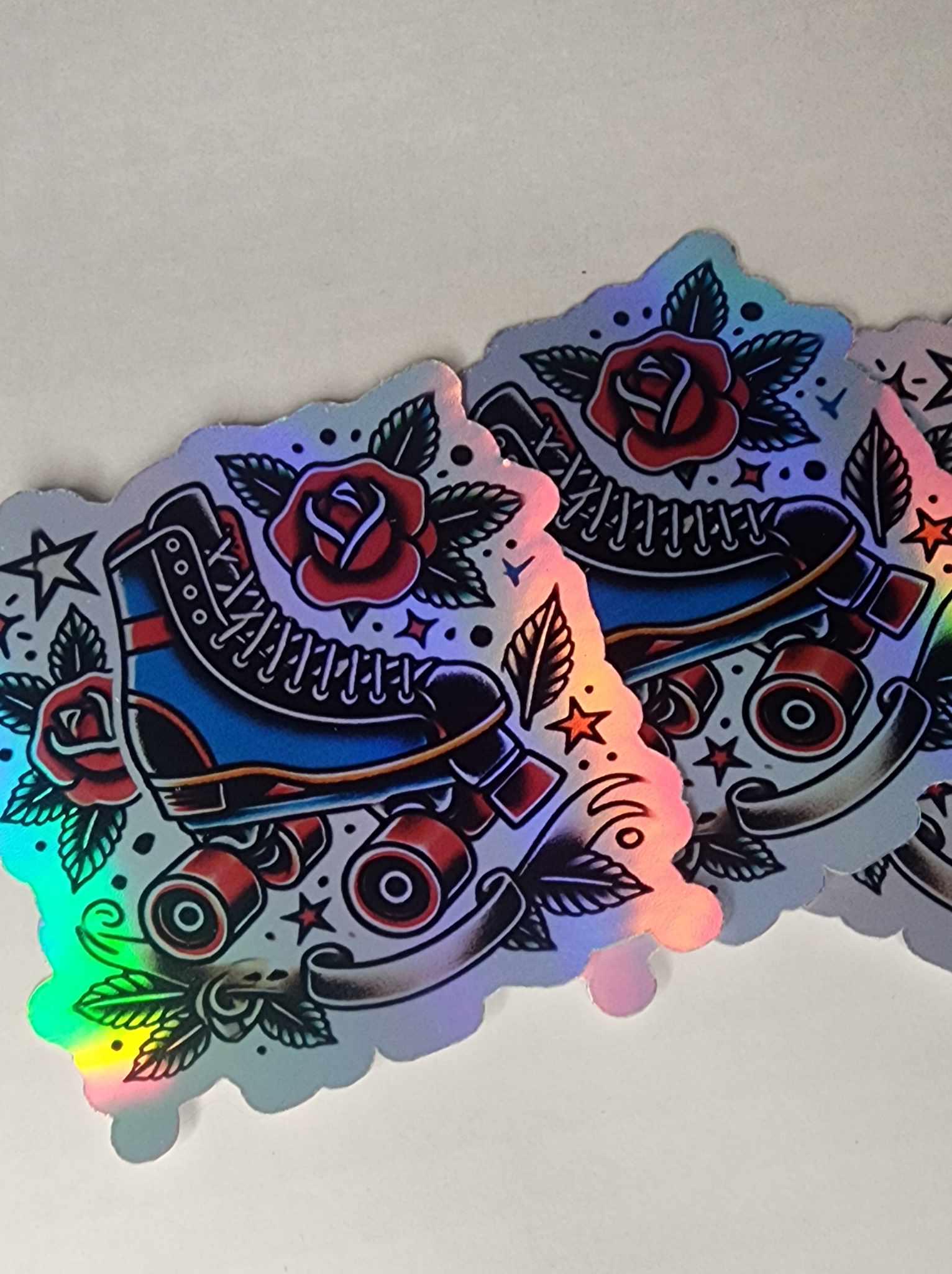 Holographic Retro Roller Skate Sticker Old School Tattoo Style Vinyl ...