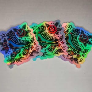Holographic Retro Roller Skate Sticker Old School Tattoo Style Vinyl ...