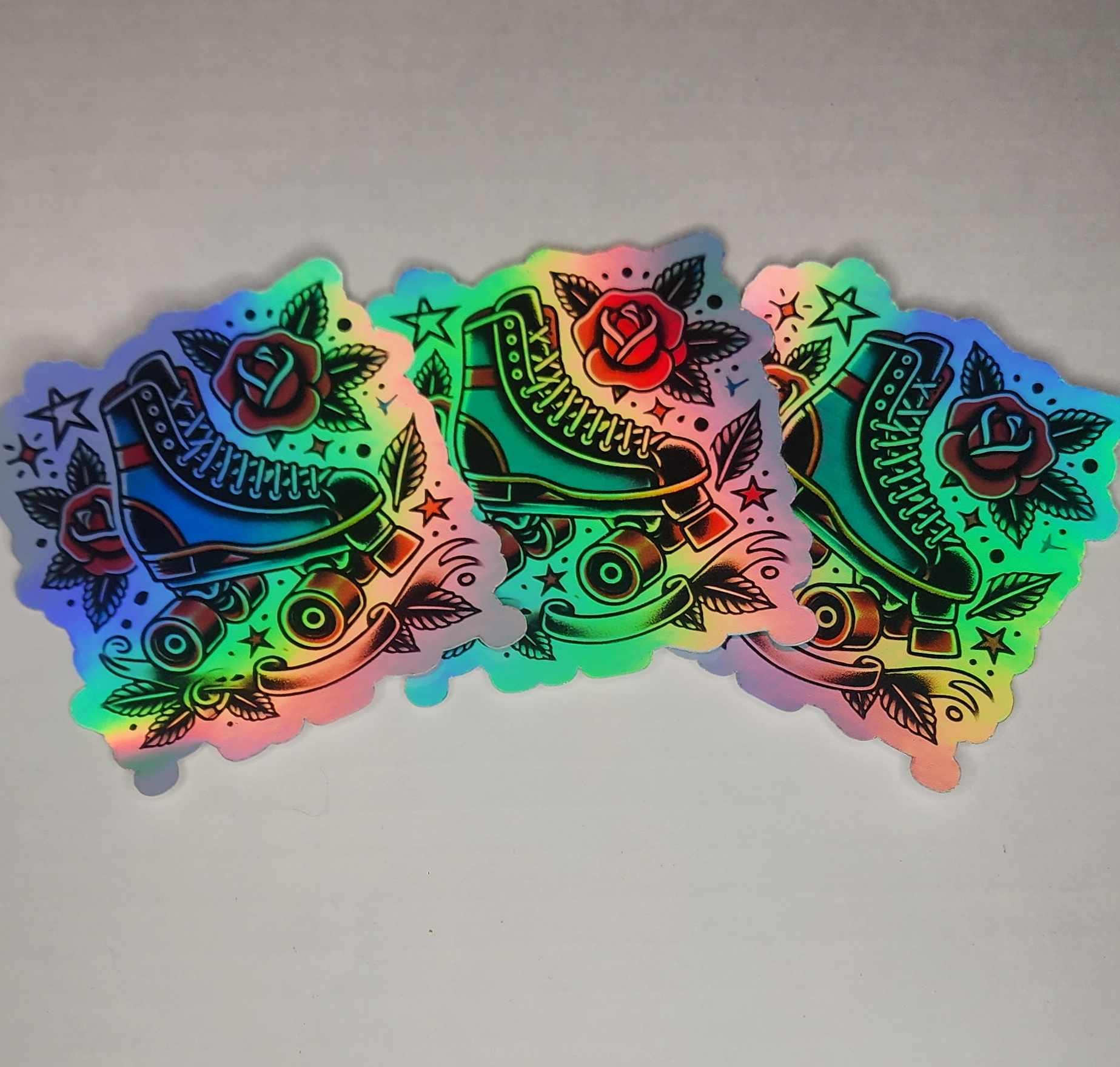 Holographic Retro Roller Skate Sticker Old School Tattoo Style Vinyl ...