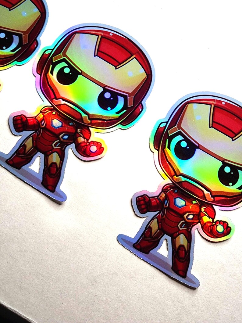 Custom Chibi Iron Man Hero Cute Holographic Sticker Superhero Vinyl ...