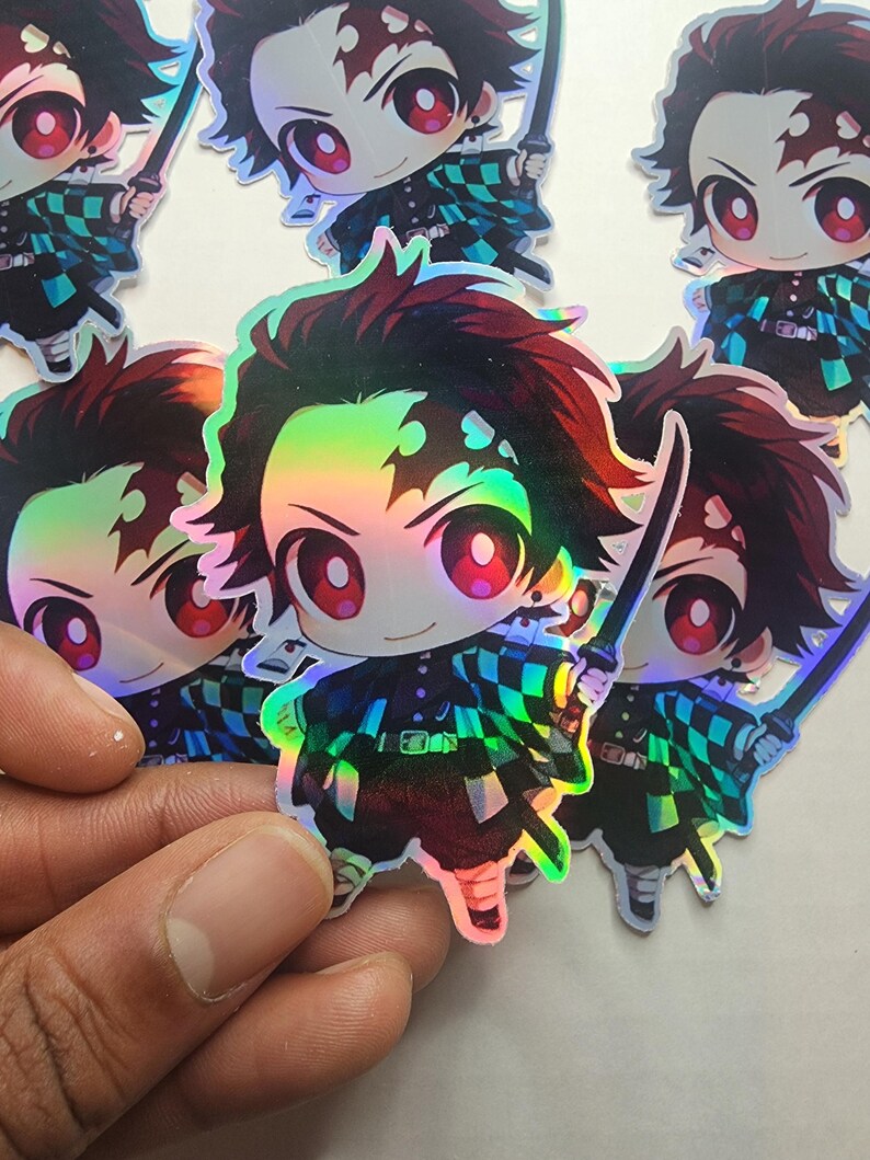 Tanjiro Holographic Sticker Chibi Demon Slayer Hero With Sword ...