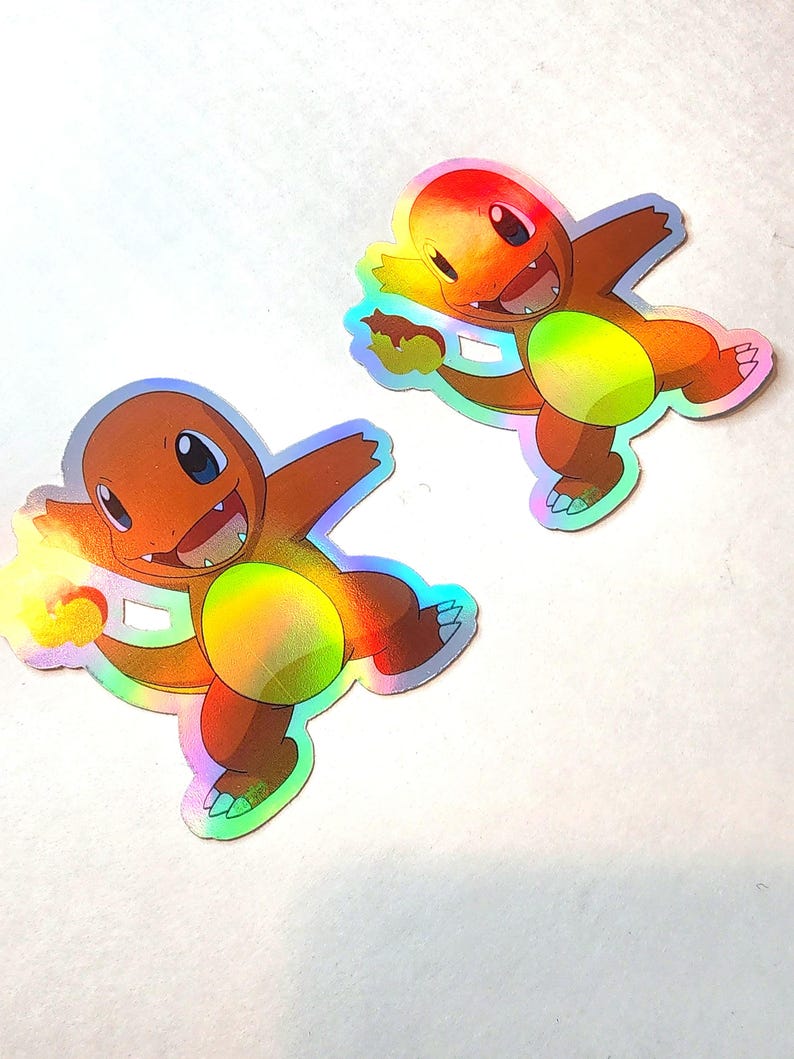 Custom Holographic Charmander Sticker Fire Lizard Vinyl Decal Cute ...