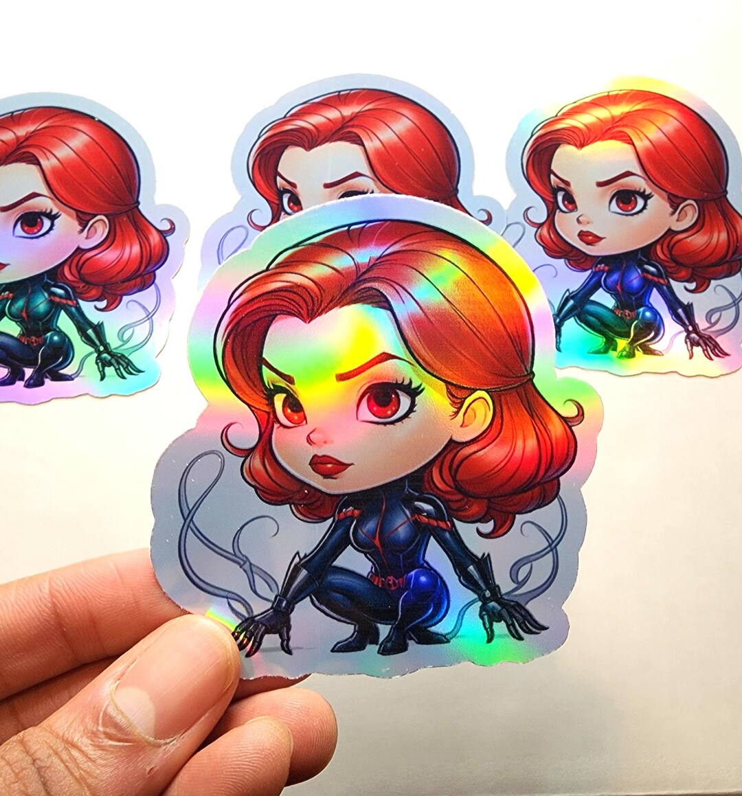 Custom Chibi Black Widow Hero Holographic Sticker Superhero Vinyl ...