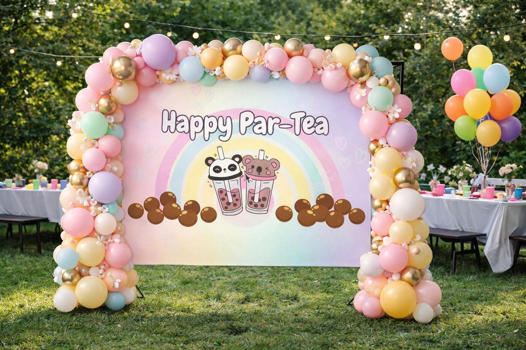 Boba Tea Par-tea Backdrop 7x5ft | Bubble Tea Party Background - Etsy