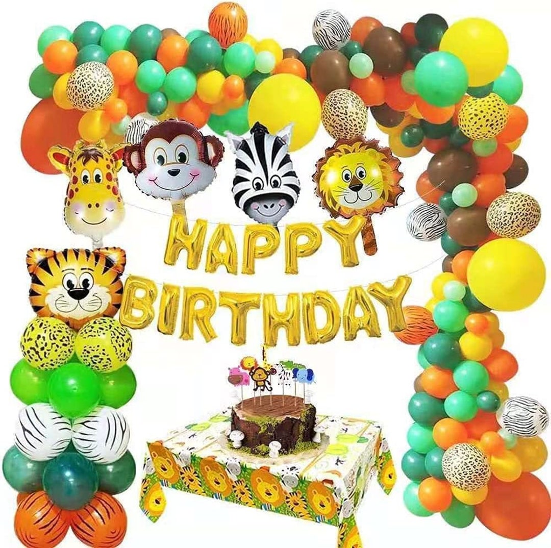 Safari Decorations Jungle Balloons Banner Supplies/ Kids Happy Birthday ...