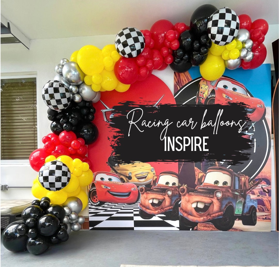 Racing Cars Balloon Inspire Garland, Checker, Red Yellow Theme Decor ...