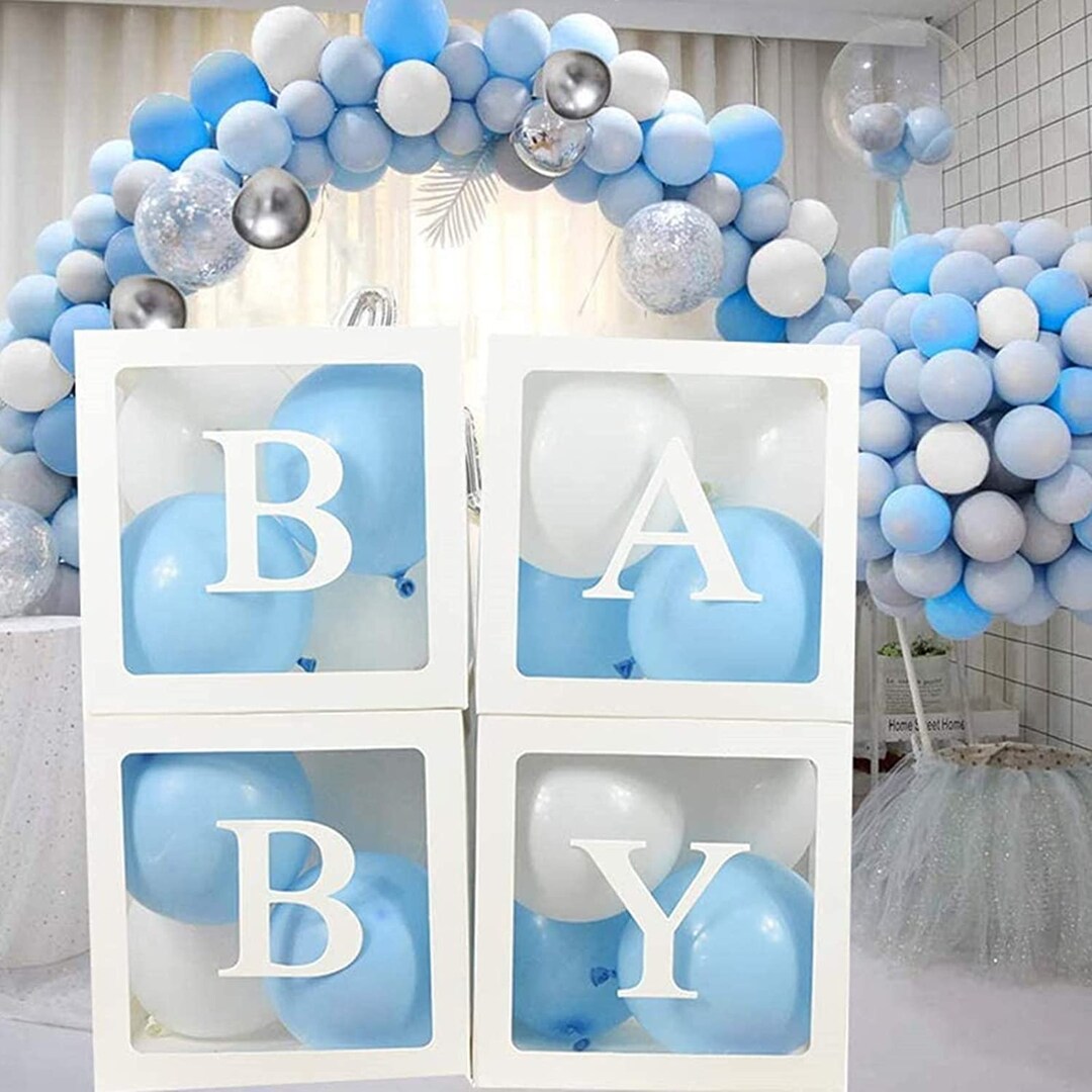 White Baby Boxes With Balloons Included , Gender Reveal Babyshower ...