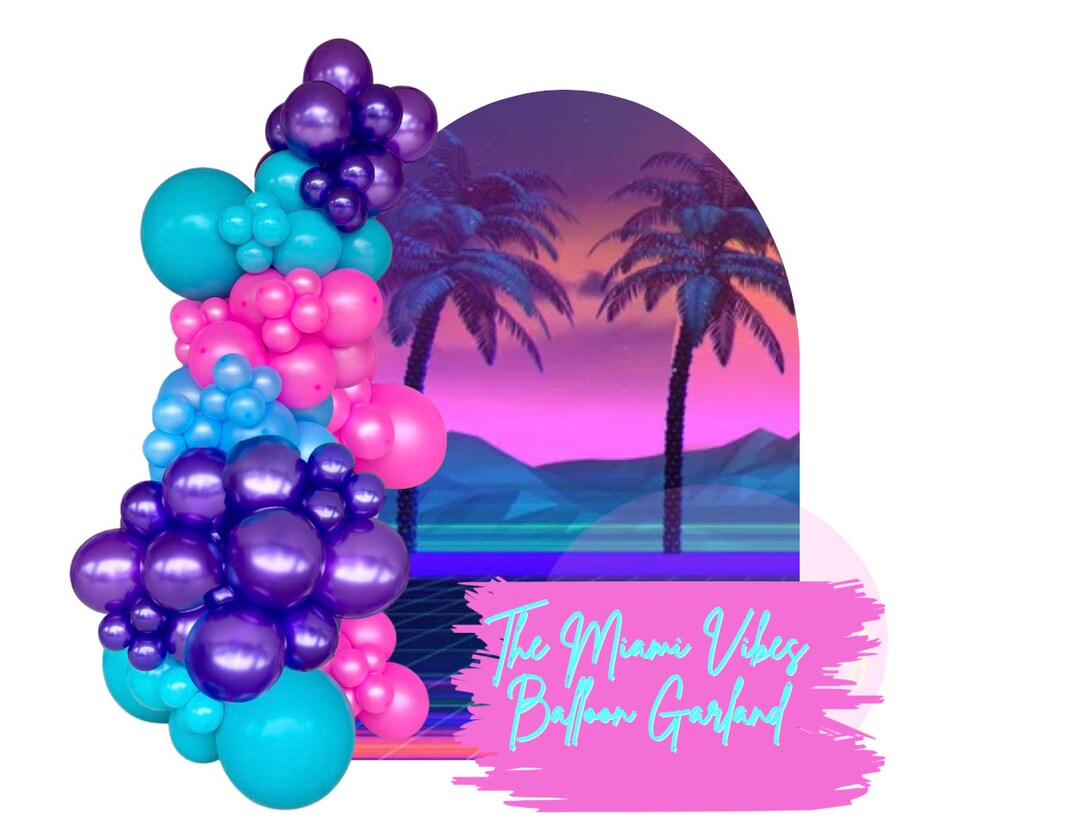 Balloon Garland Vice Tropical Decor Neon Colors Palm Trees Neon Colors ...