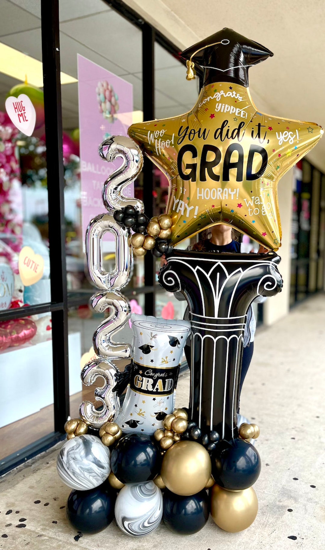 Graduation Party Decoration, Balloons Gold, Black, Marble Agata, Happy ...