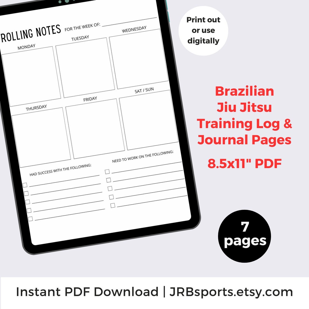 Jiu Jitsu Training Logs, Journal Pages - Instant Printable PDF - Jiu Jitsu Training, Rolling ...