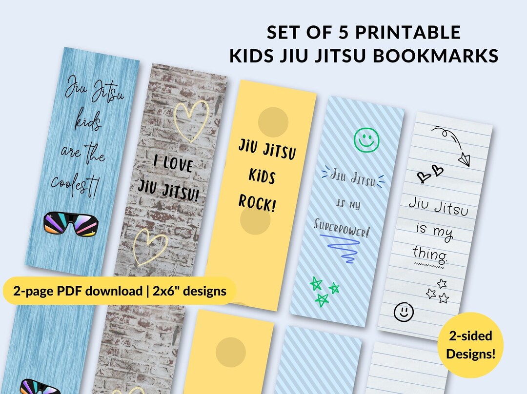 Set of 5 Kids Jiu Jitsu Printable Bookmarks | Instant Download | PDF of ...