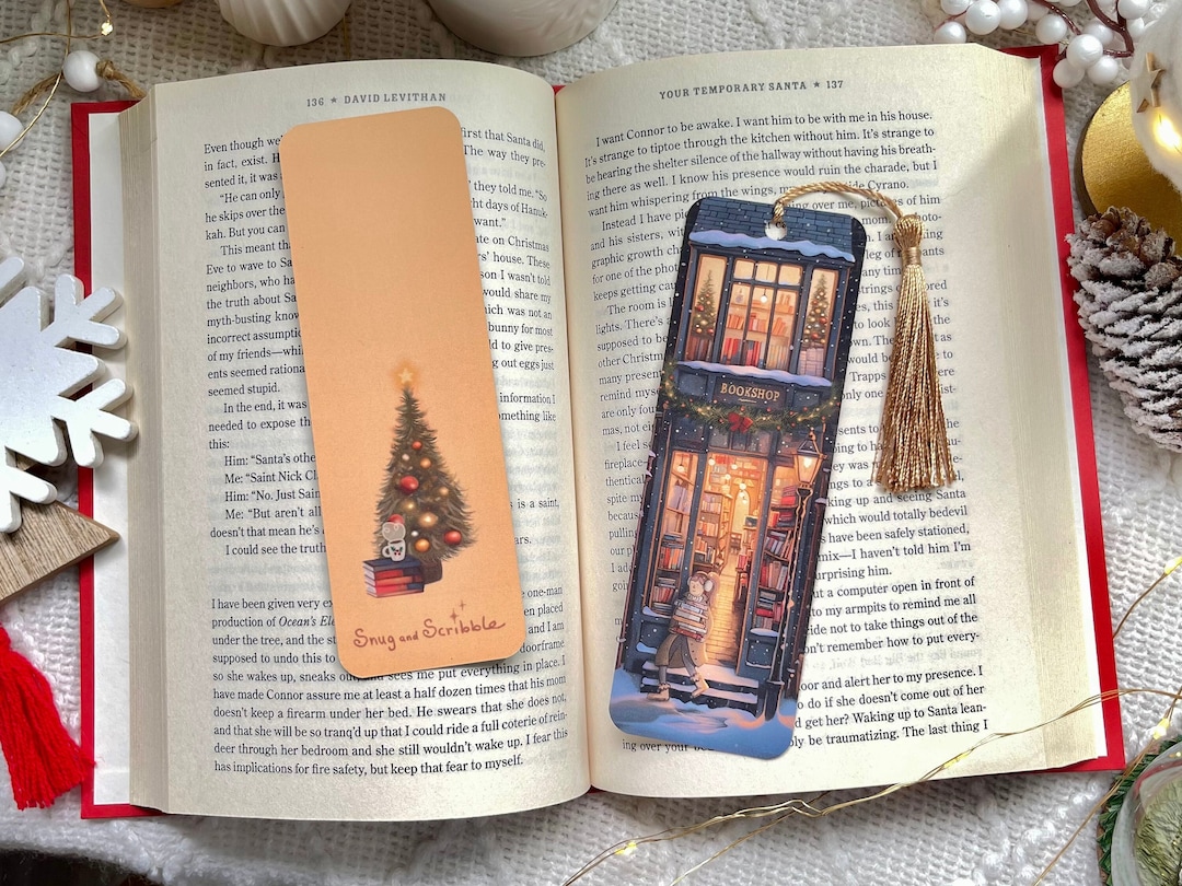 Bookmark - Holiday Bookshop | Christmas Bookstore Bookmarks With Tassel ...