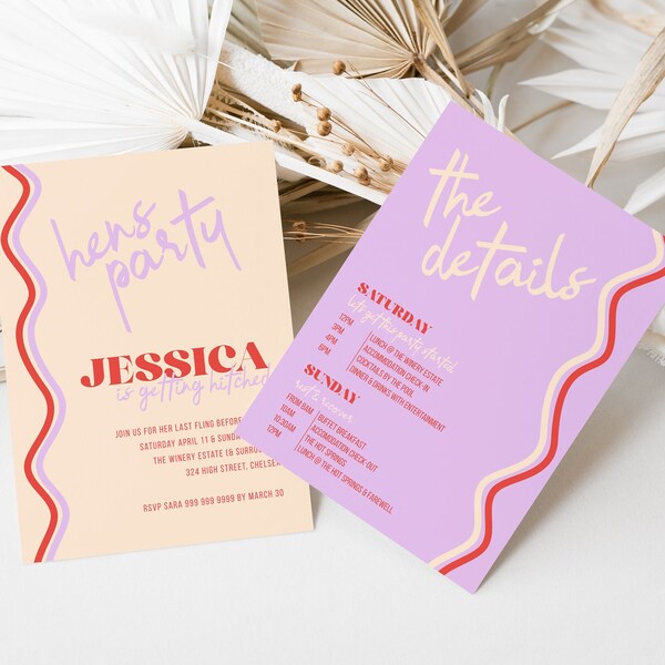 Hens Weekend Wavy Invite Orange and Pink Bachelorette Weekend ...
