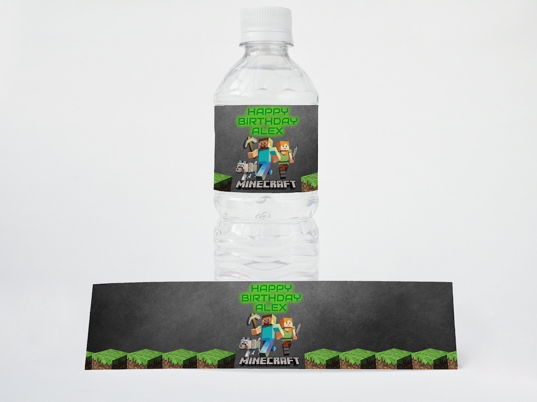 Minecraft Party Water Bottle Label Minecrafter Birthday - Etsy
