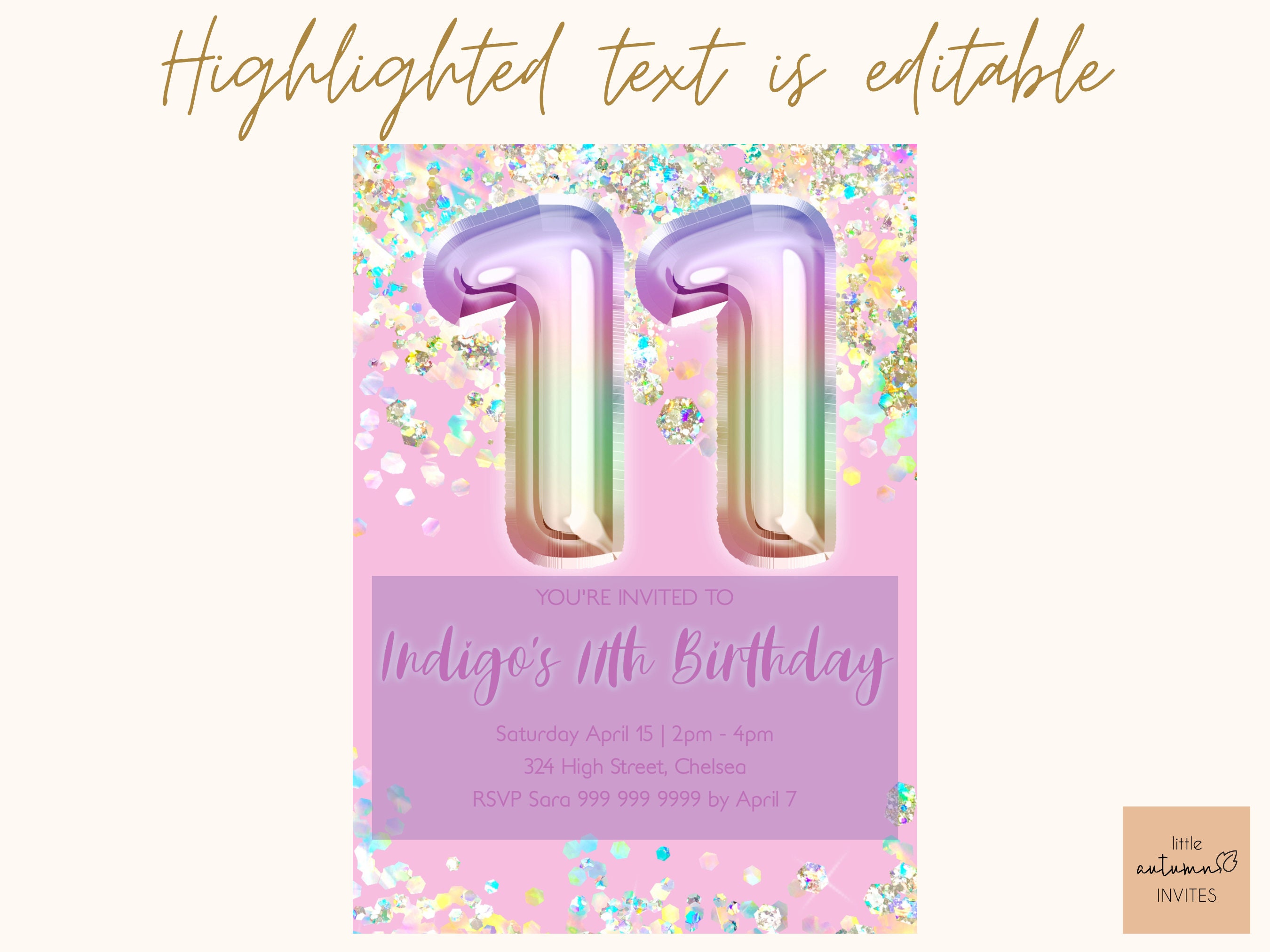 11th Birthday Invitation for Girl | Girls Rainbow Party Invite Any Age ...