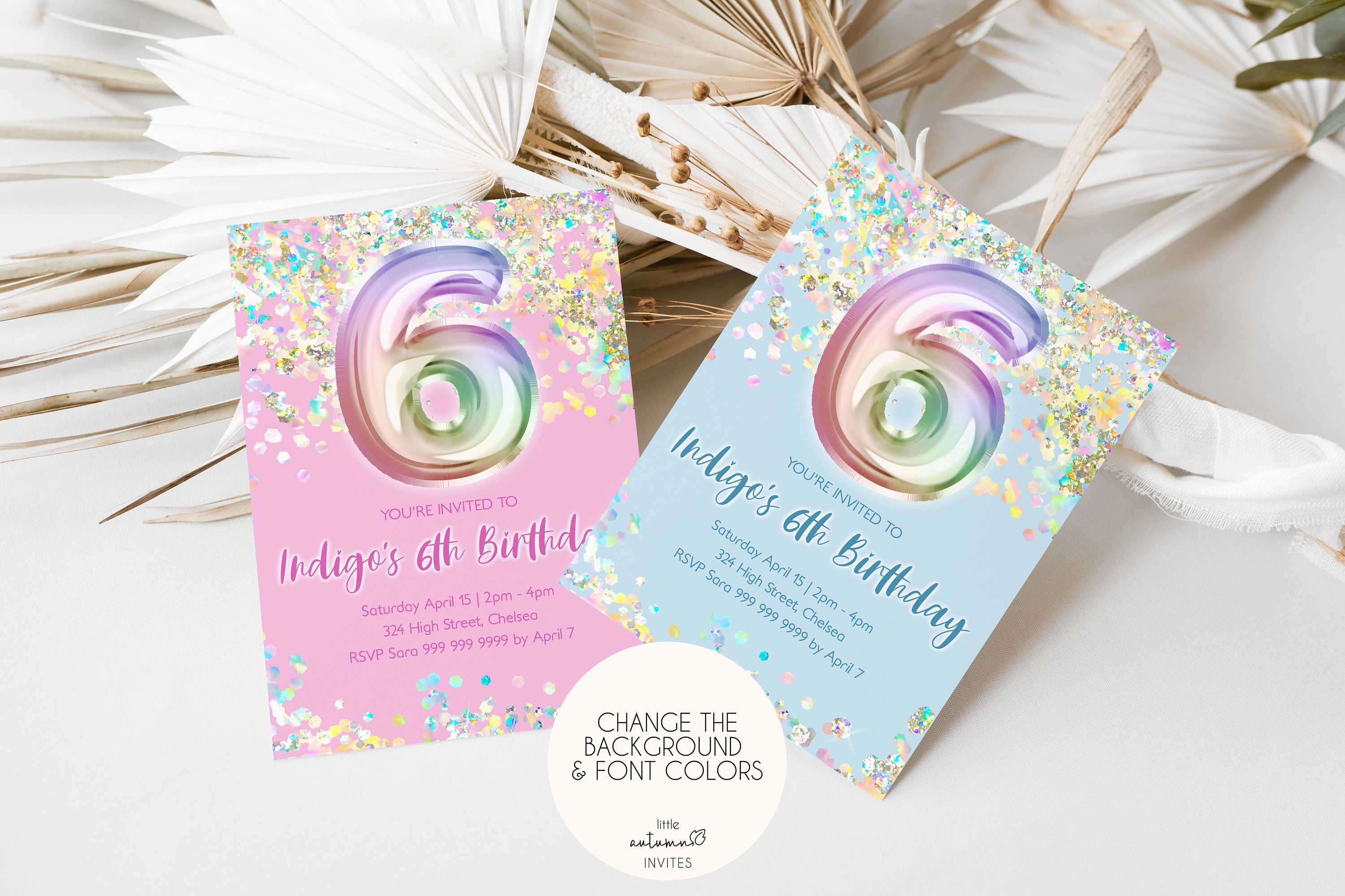 6th Birthday Invitation for Girl | Girls Rainbow Party Invite Any Age ...