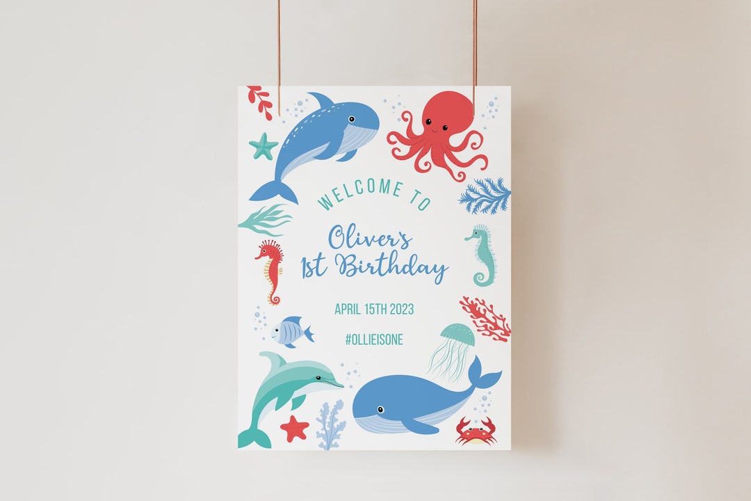 Under the Sea Party Welcome Sign | Ocean Sea Animals First Welcome ...