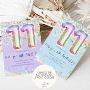 11th Birthday Invitation for Girl | Girls Rainbow Party Invite Any Age ...